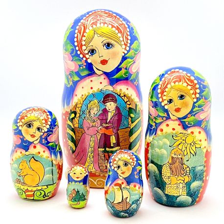 5 stk. Babushka dukker med guld - Stor - Romantik på slottet - Babushka